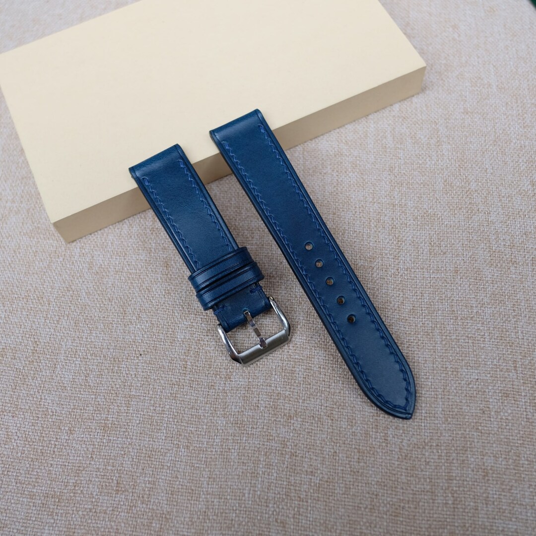 Navi Blue Buttero Leather Watch Strap: Slim Handmade Band - Etsy