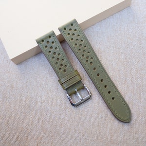 Racing Rally Olive Leather Watch Strap 17mm 18mm 19mm 20mm 21mm 22mm ...