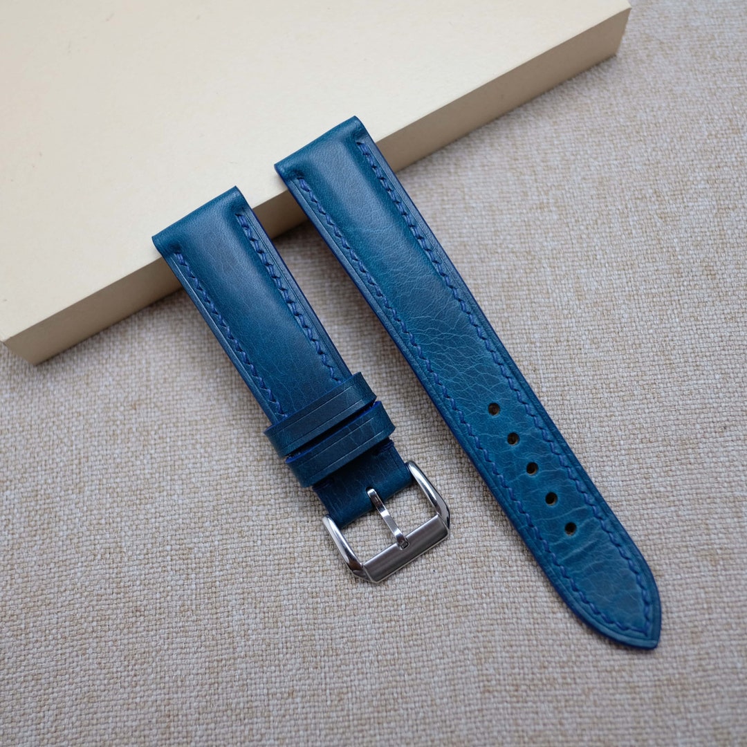 Waxy Navy Blue Leather Watch Strap: Handmade Italian Leather - Etsy