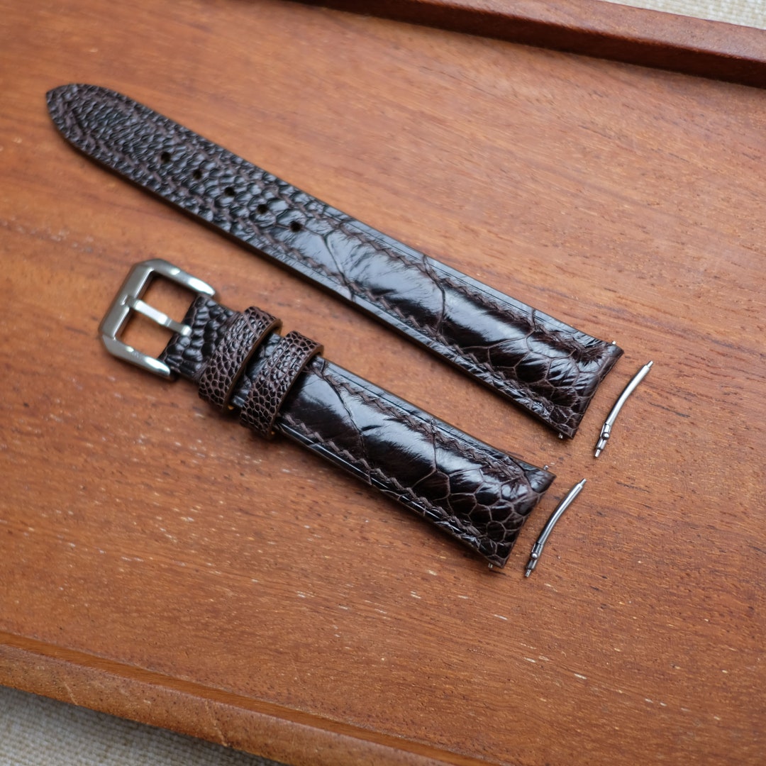 Curved Watch Strap, Dark Brown Ostrich Watch Strap, Custom Leather ...