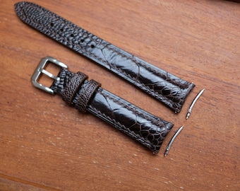 Curved Watch Strap, Navy Ostrich Watch Strap, Custom Leather Watch ...