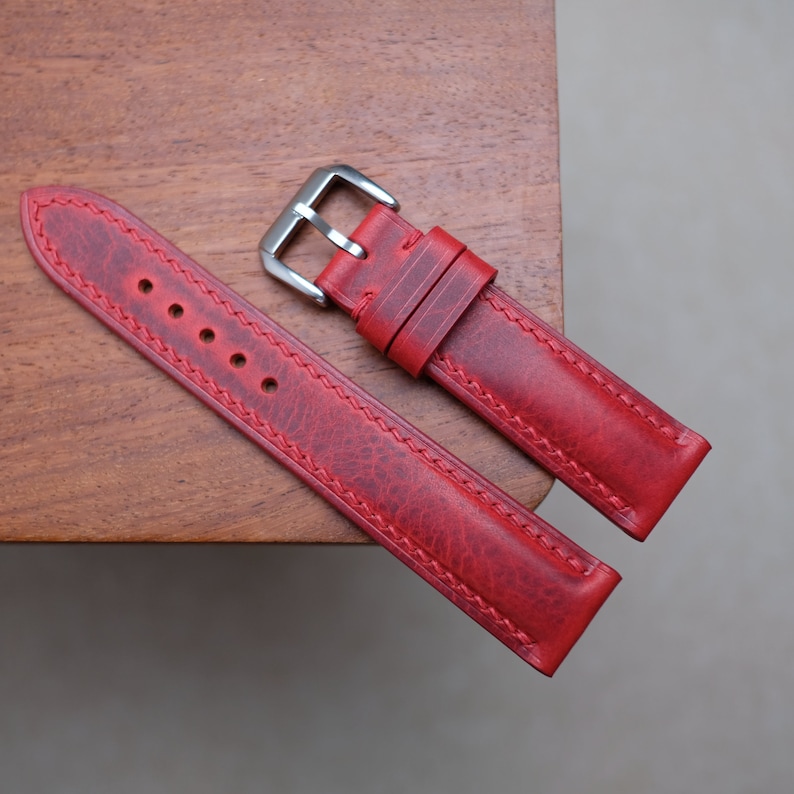 Handmade Waxy Red Leather Watch Strap: Italian Vegetable Tanned Band - Etsy