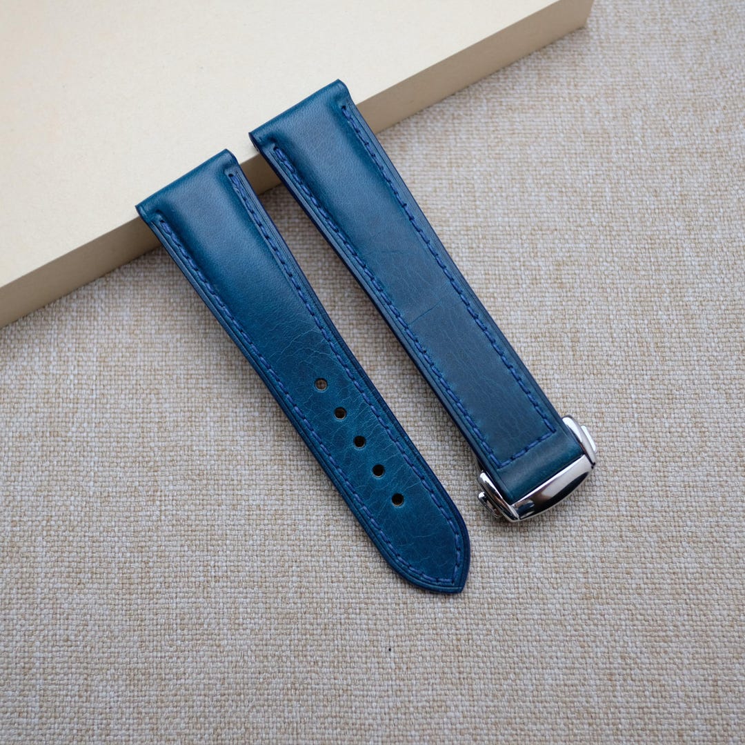 Handmade Waxy Navy Leather Watch Strap: Badalassi Carlo Italian Leather ...