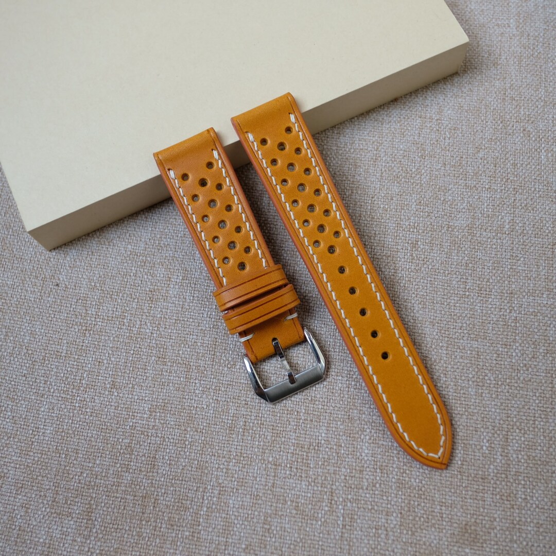 Racing Rally Yellow Leather Watch Strap 17mm 18mm 19mm 20mm 21mm 22mm ...