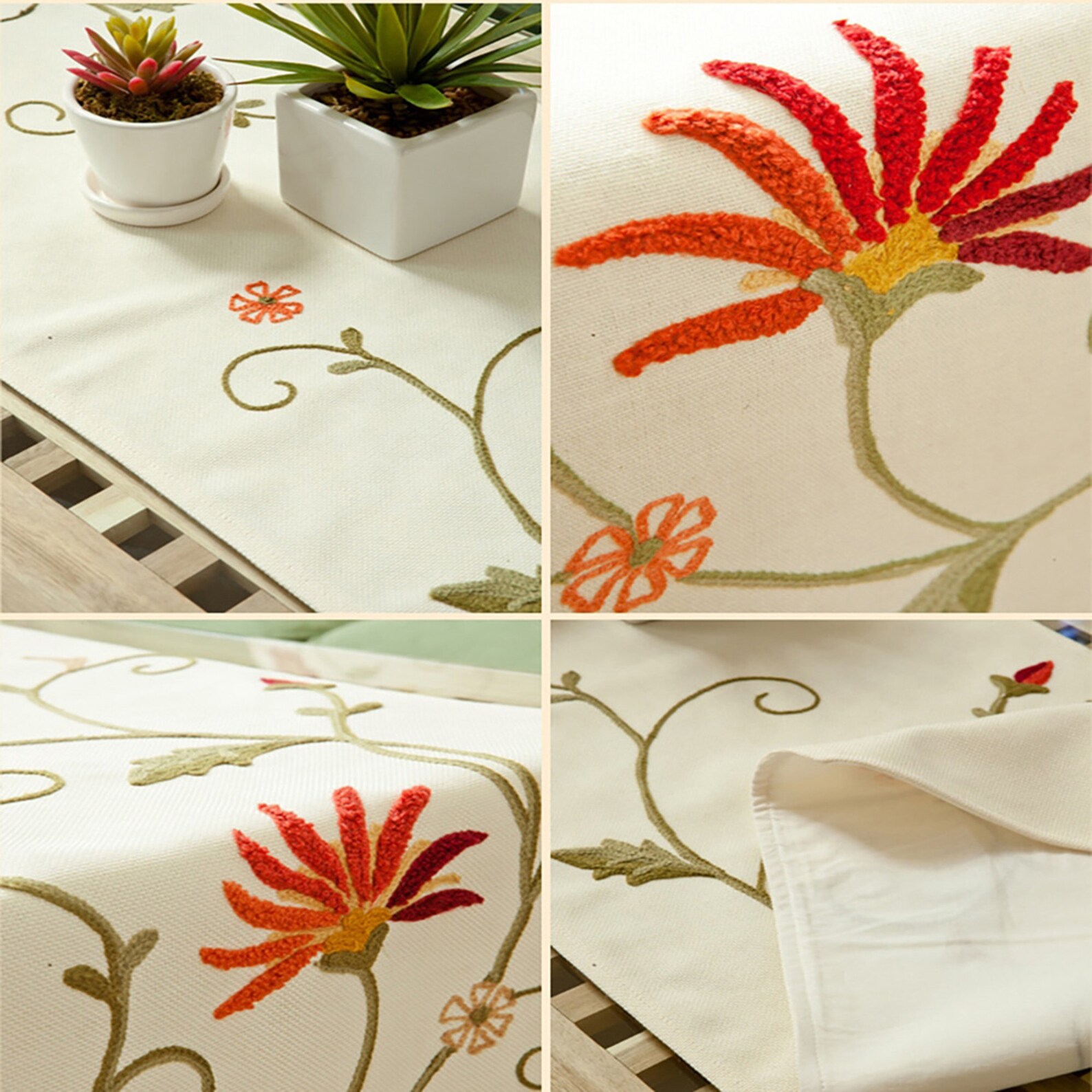 Romantic Flower Abstract Floral Embroidery Cotton Linen Table - Etsy