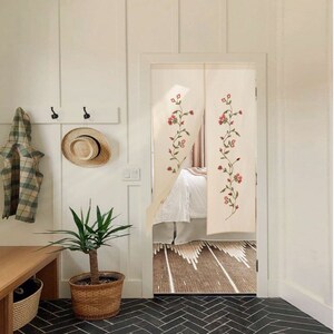 Abstract Vines Floral Embroidery Doorway Curtain Room Dividers Noren ...