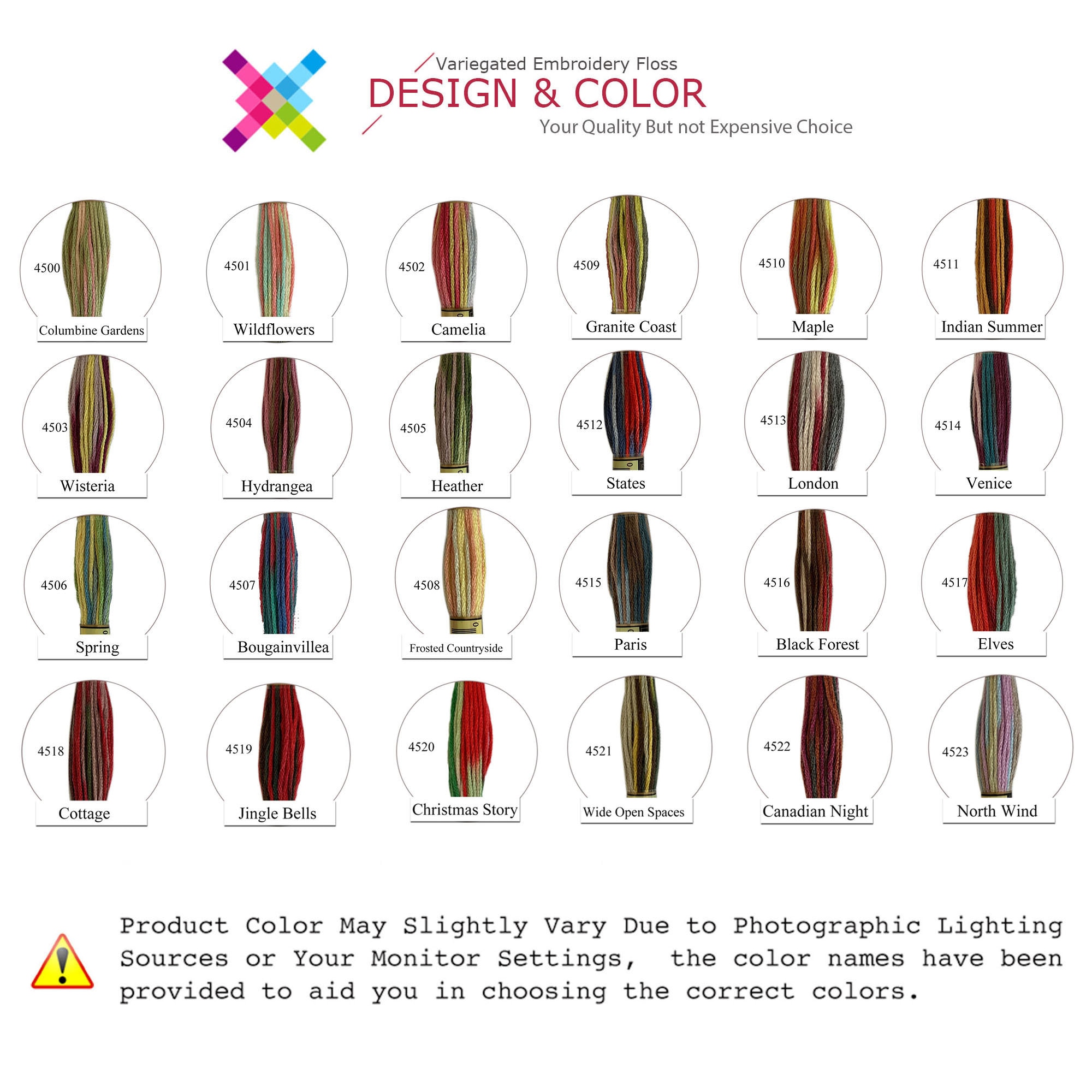 Variegated Cross Stitch Threads Color Variations Embroidery Floss Pack ...