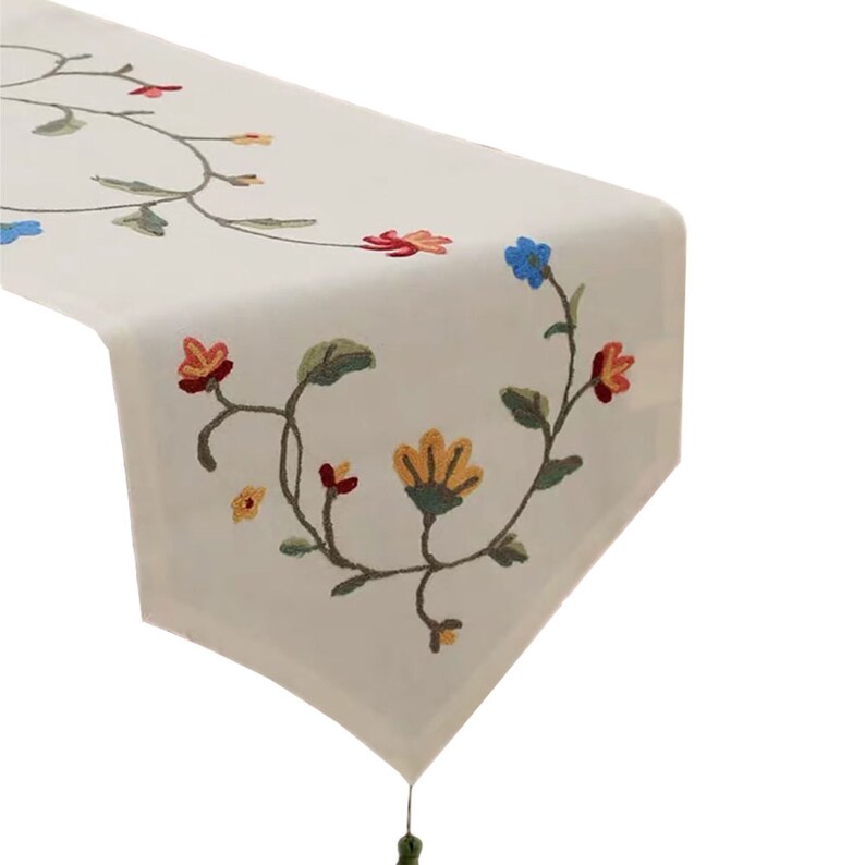 Romantic Flower Abstract Floral Embroidery Cotton Linen Table - Etsy