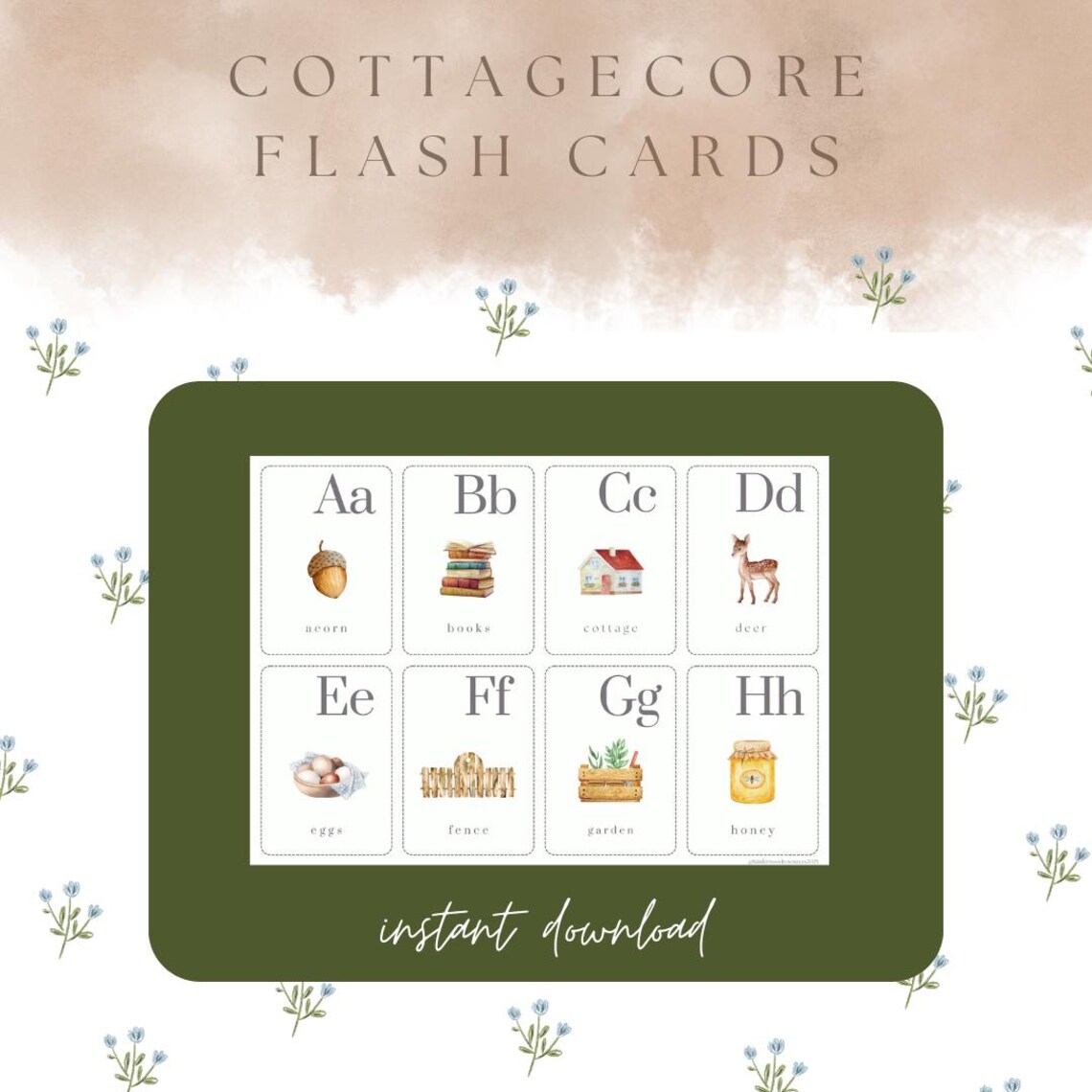 Cottagecore Alphabet Flashcards | Nature-inspired ABC Learning Cards ...