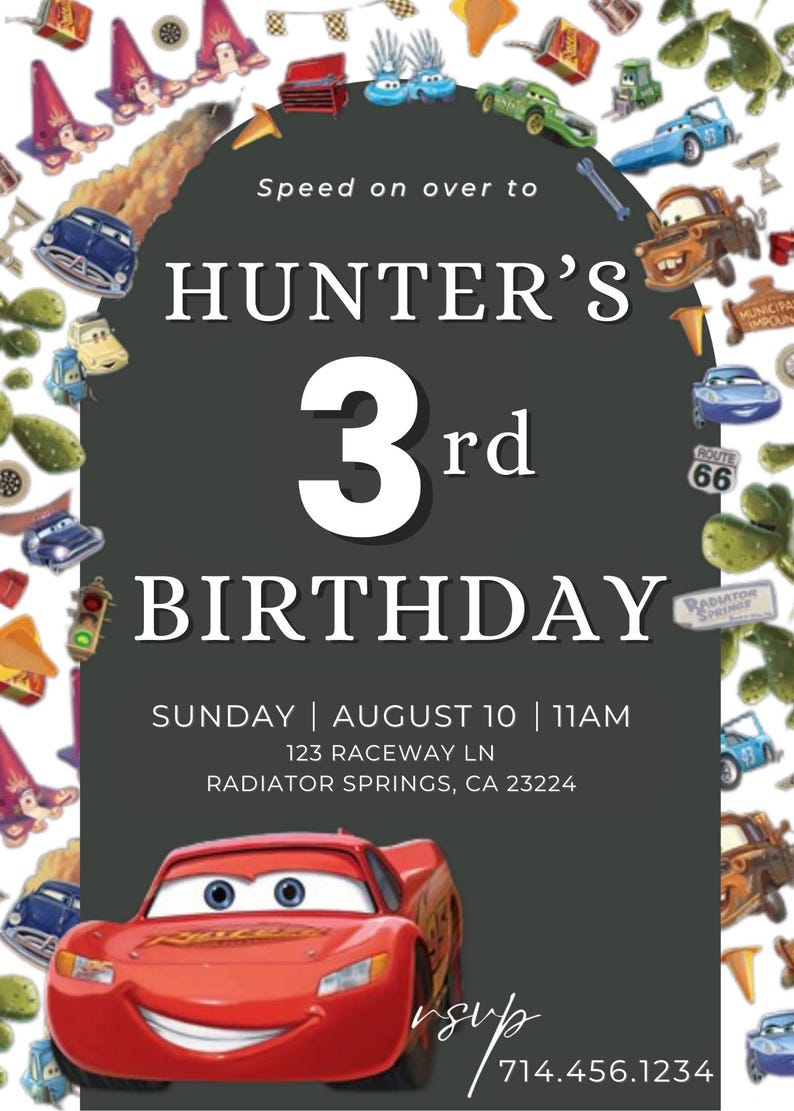 Cars Theme Birthday Invitation - Etsy