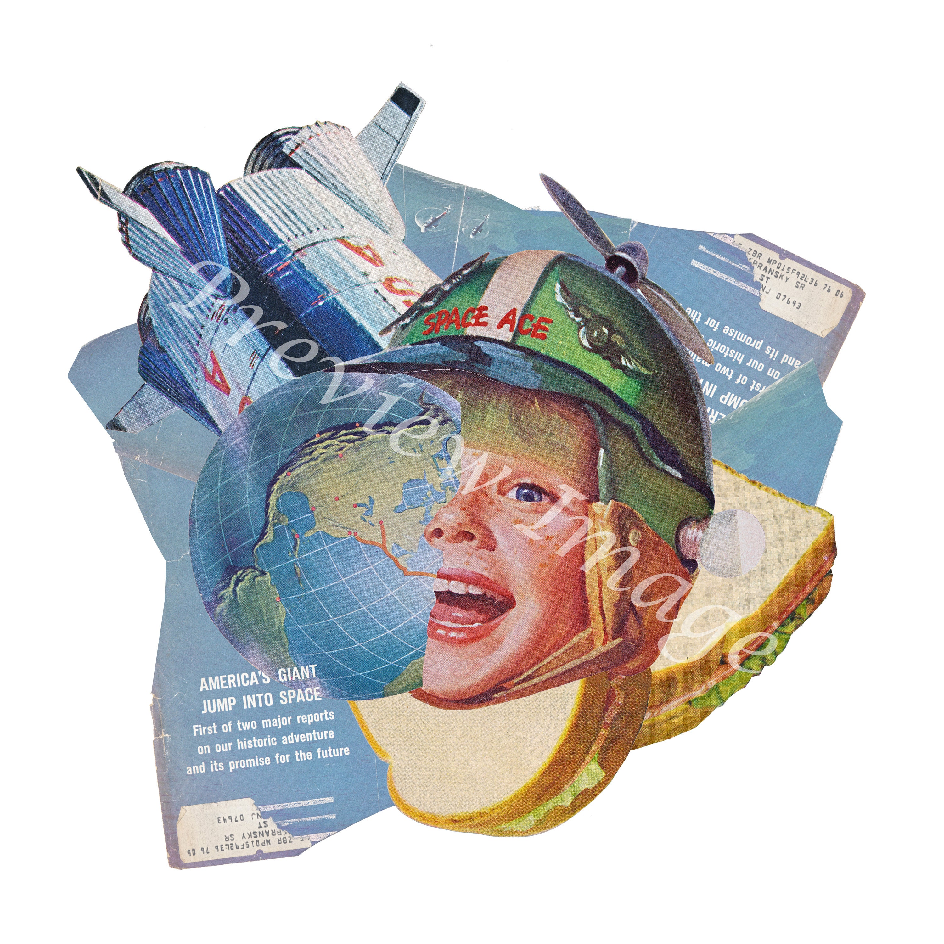Vintage Planet Earth Illustration, Planet Image, Retro Art, Collage ...