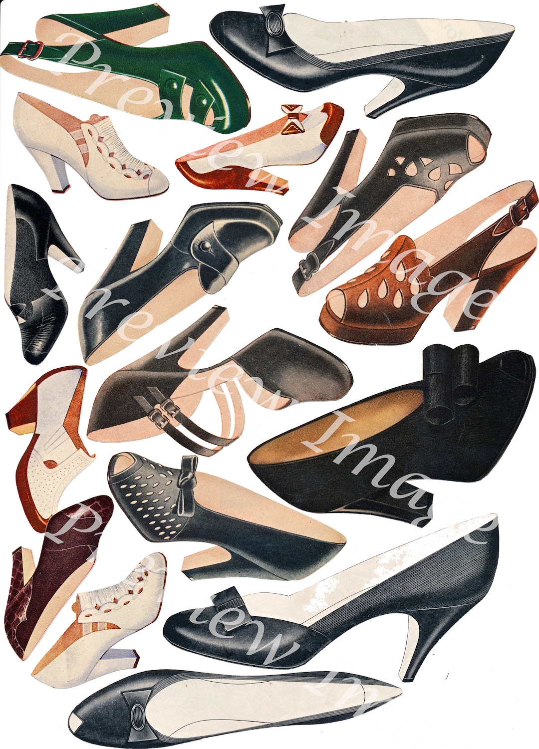 Vintage Women Shoes Illustration, Digital Download, Collage Stock Photo ...