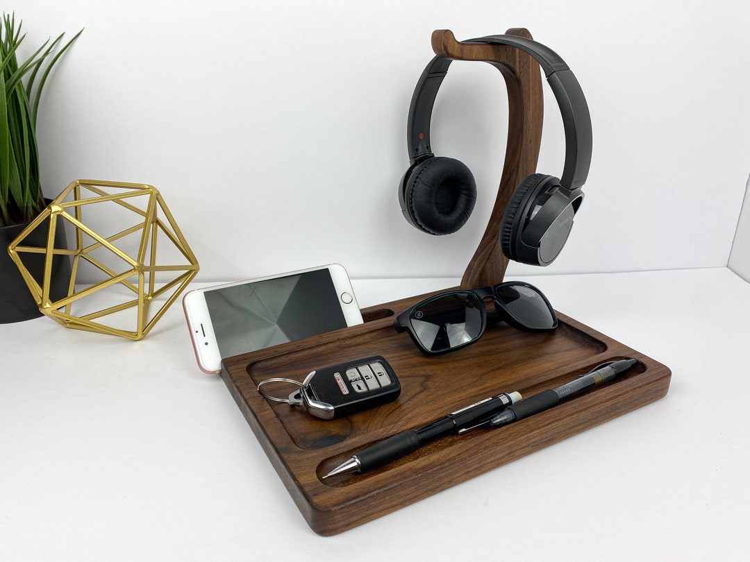 Wooden Desk Organizer and Headphone Stand in Walnut, Nightstand ...