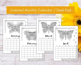 Butterfly Monthly Calendar Undated Monthly Planner Printable | Etsy