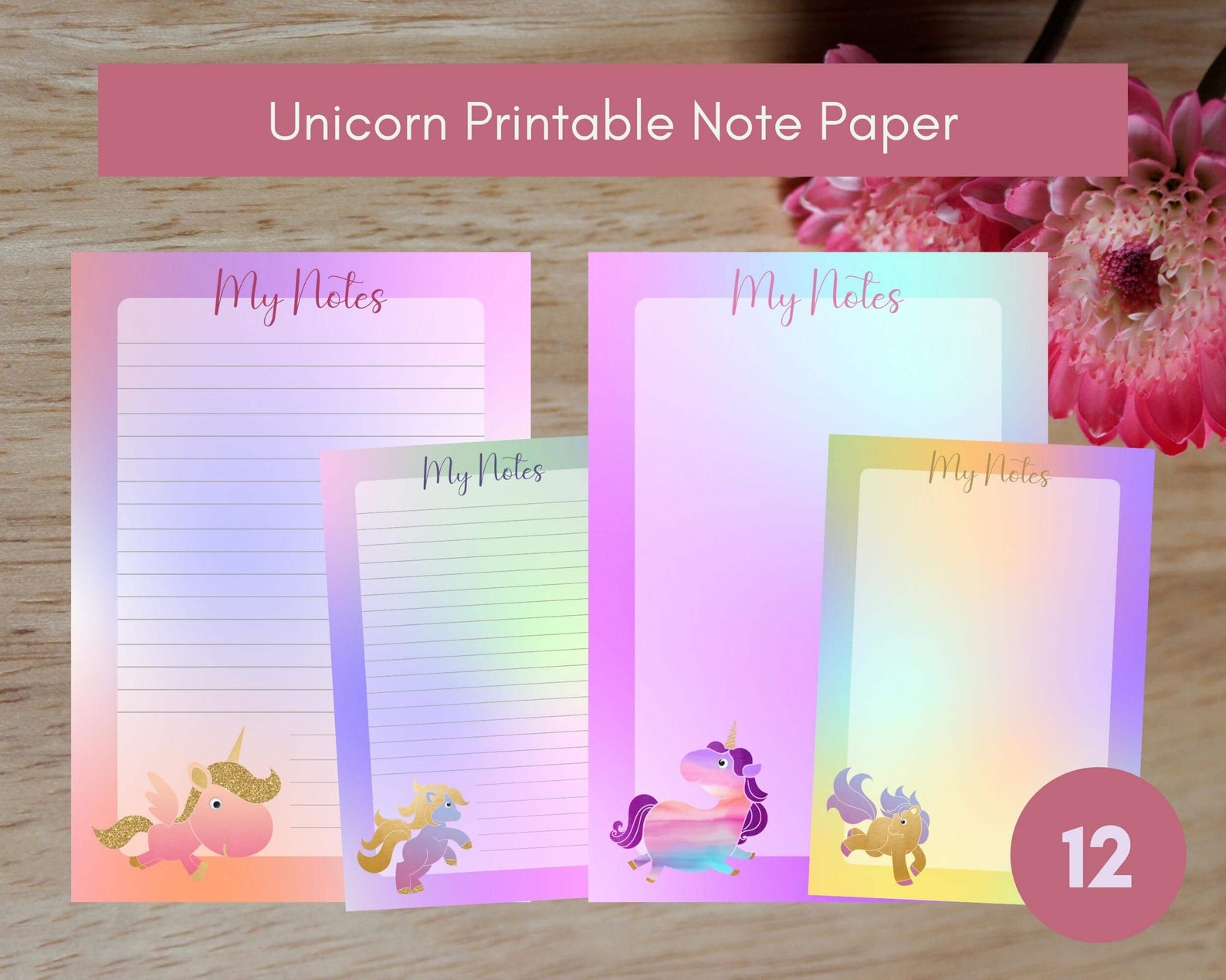 Unicorn Printable Notebook Paper, Lined Paper, Unlined Notebook Paper ...