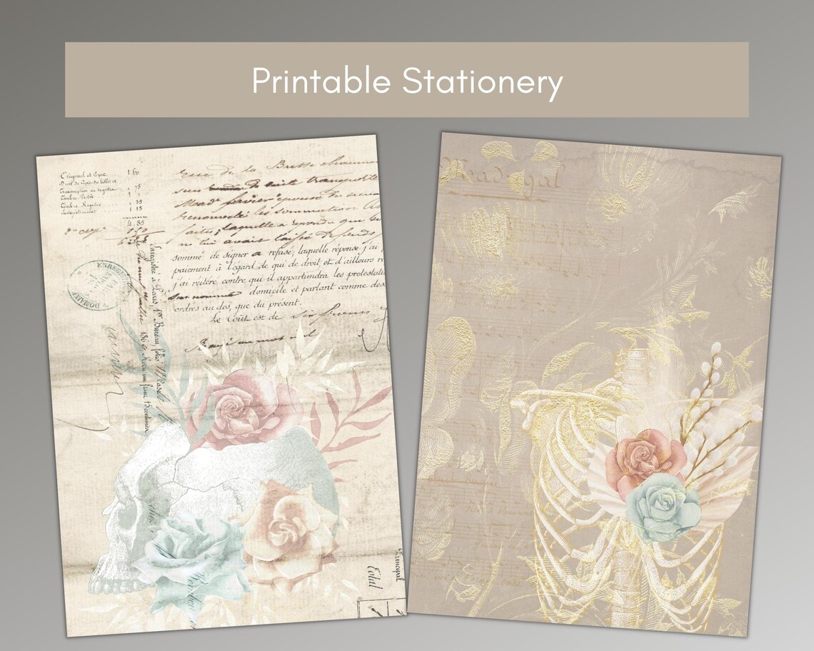 Skull Printable Journal Paper, Skull and Roses Lined and Unlined ...