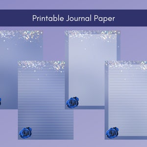 Blue Rose Printable Journal Paper, Rose Lined and Unlined Stationery ...
