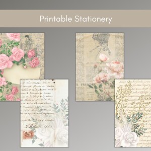 Rose Printable Journal Paper, Vintage Rose Lined and Unlined Stationery ...