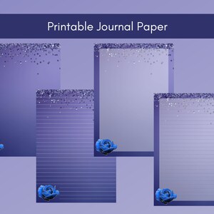 Blue Rose Printable Journal Paper, Rose Lined and Unlined Stationery ...
