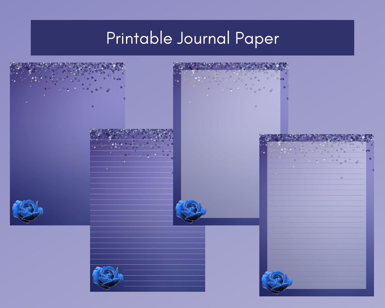 Blue Rose Printable Journal Paper, Rose Lined and Unlined Stationery ...