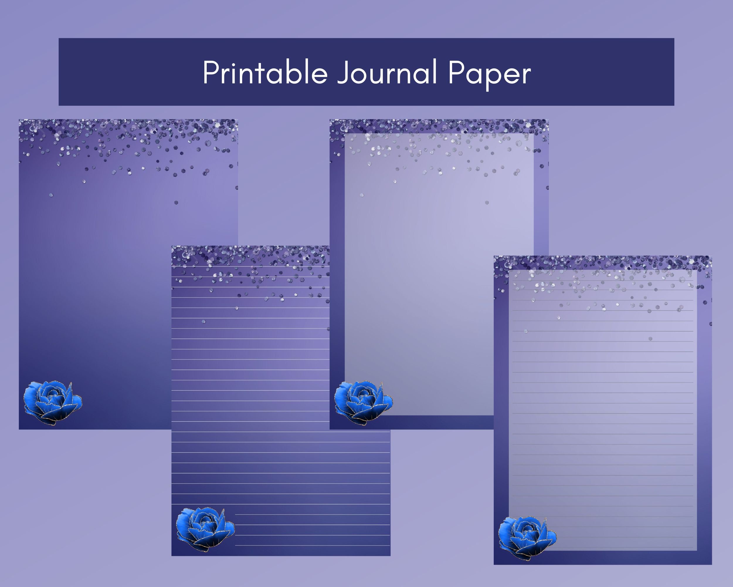 Blue Rose Printable Journal Paper, Rose Lined and Unlined Stationery ...