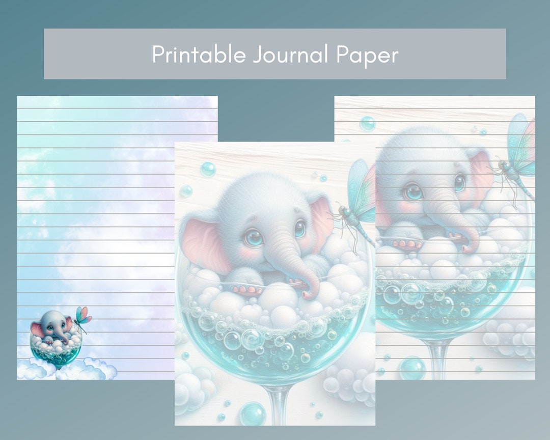 Elephant Printable Journal Paper, Elephant Lined and Unlined Stationery ...