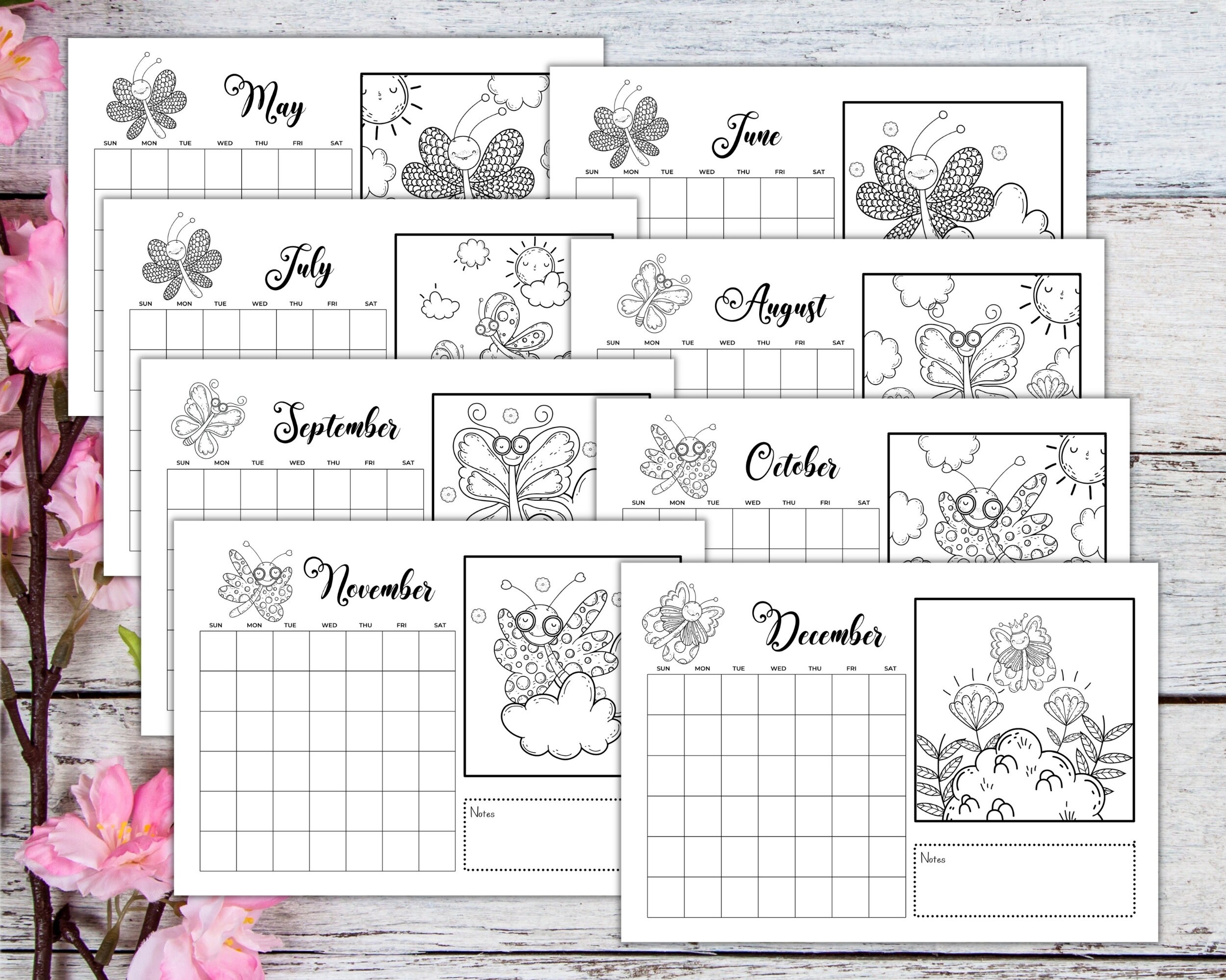Butterfly Monthly Calendar, Undated Monthly Planner, Printable Desk ...