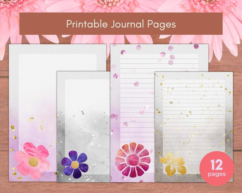 Flower Printable Journal Paper, Lined Paper, Unlined Paper, Printable ...