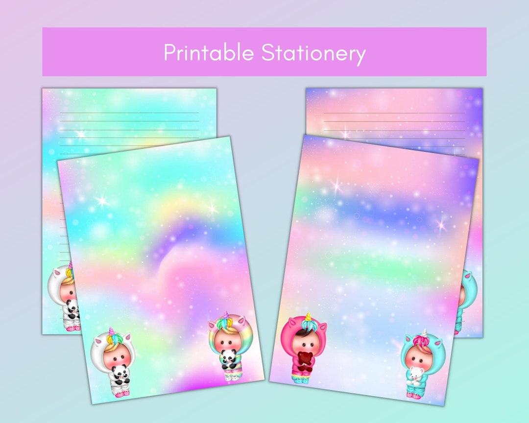 Printable Journal Paper, Unicorn Girl Lined and Unlined Stationery ...