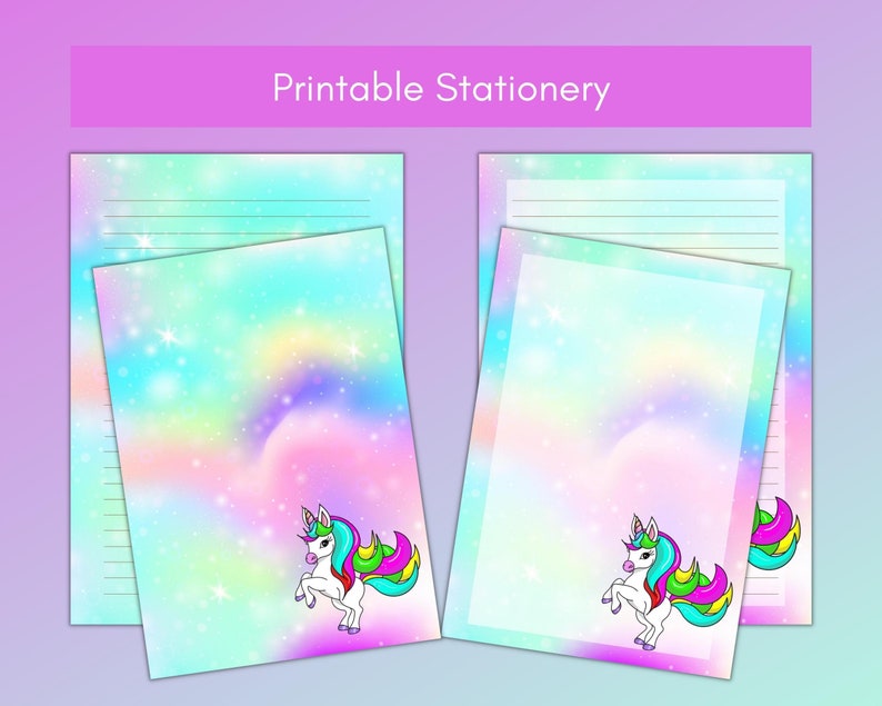 Printable Journal Paper, Unicorn Lined and Unlined Stationery ...