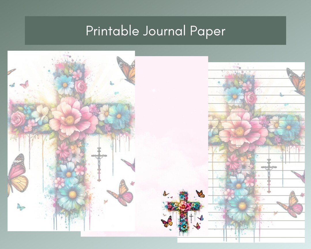 Printable Journal Paper, Flower Cross Lined and Unlined Stationery ...