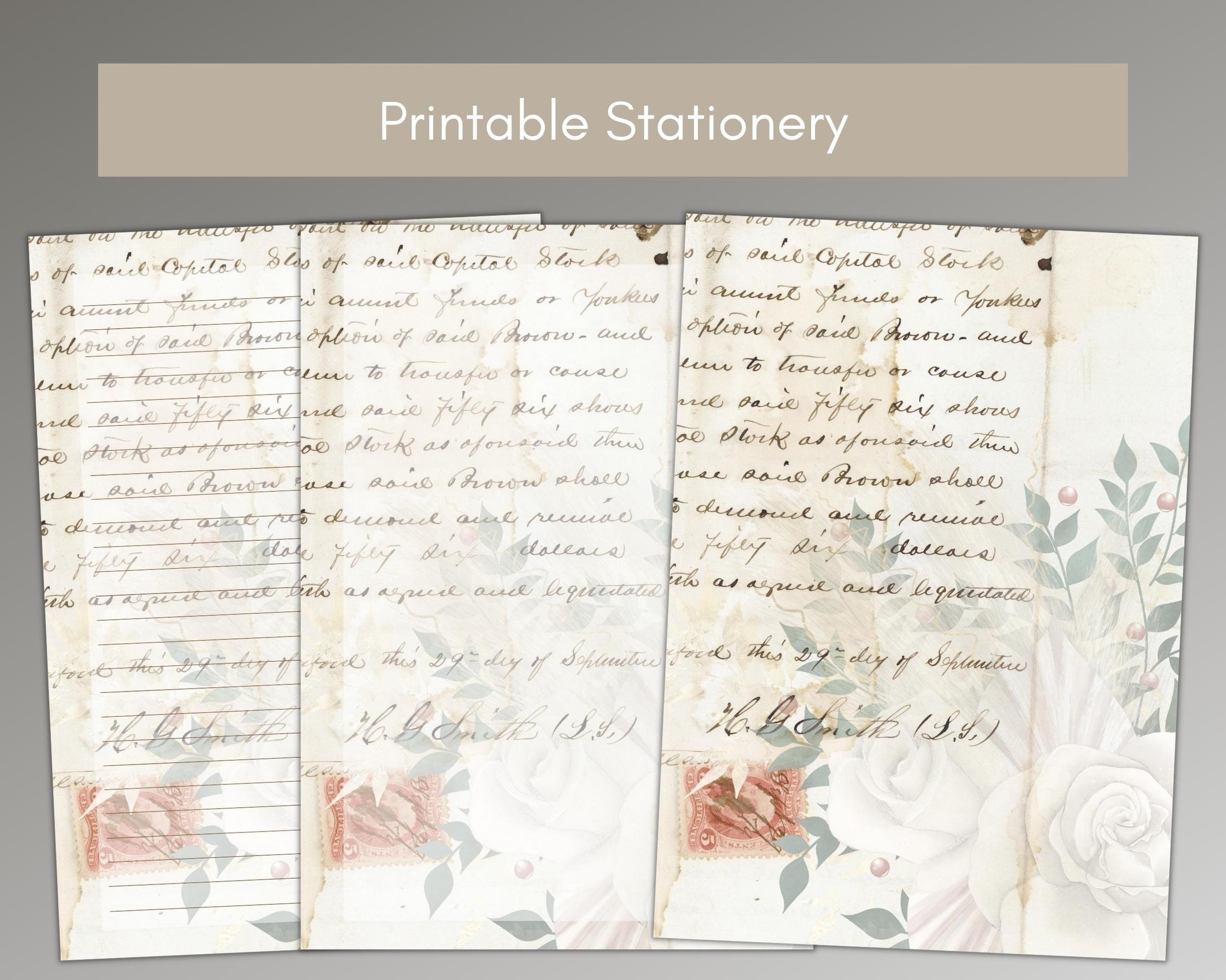 Rose Printable Journal Paper, Vintage Rose Lined and Unlined Stationery ...