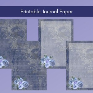 Blue Rose Printable Journal Paper, Rose Lined and Unlined Stationery ...