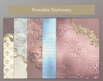 Rose Printable Journal Paper, Vintage Rose Lined and Unlined Stationery ...