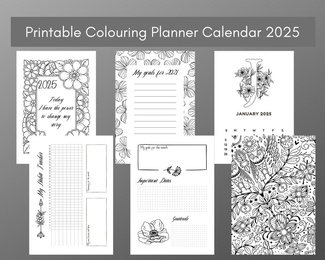 Flower Coloring Weekly Planner, Flower Coloring Printable Planner and ...