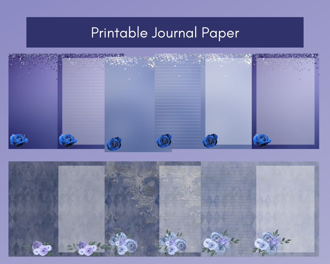 Blue Rose Printable Journal Paper, Rose Lined and Unlined Stationery ...