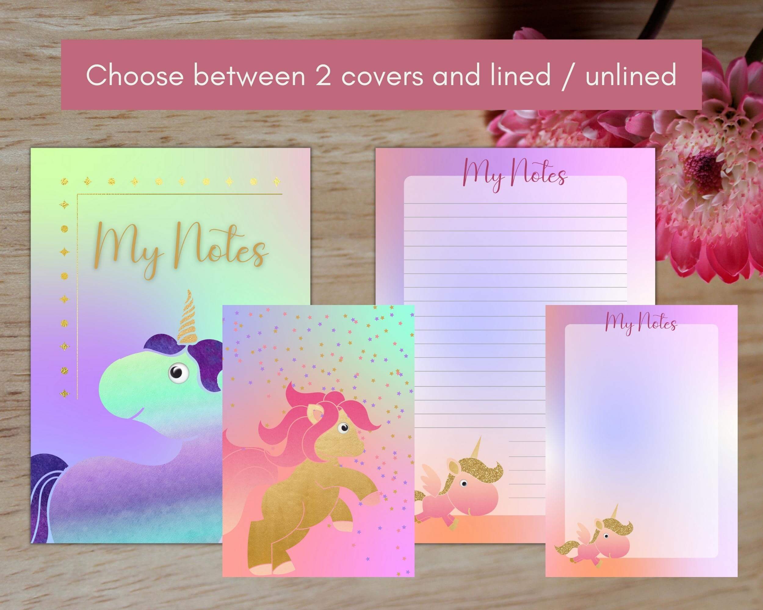 Unicorn Printable Notebook Paper, Lined Paper, Unlined Notebook Paper ...