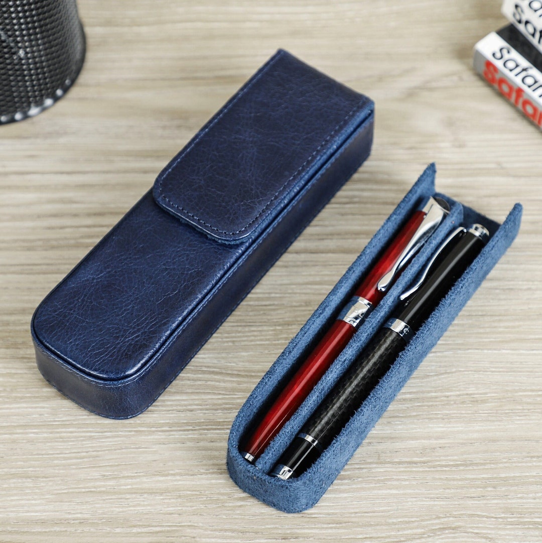 2 Slot Fountain Pen Case Leather, Handmade Retro Pen Storage Holder ...