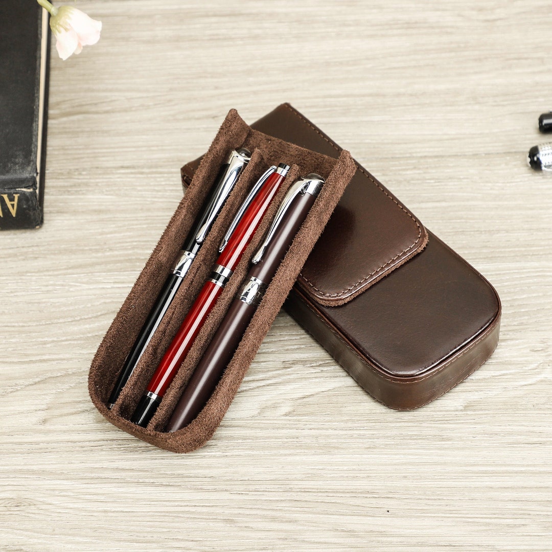 3 Slot Fountain Pen Case Leather, Handmade Vintage Pen Storage Holder ...
