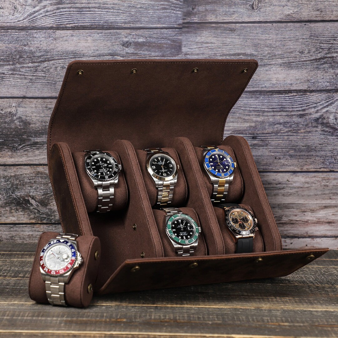 Personalized Men Watch Roll Box, Travel 4/6 Slot Leather Watch Case ...