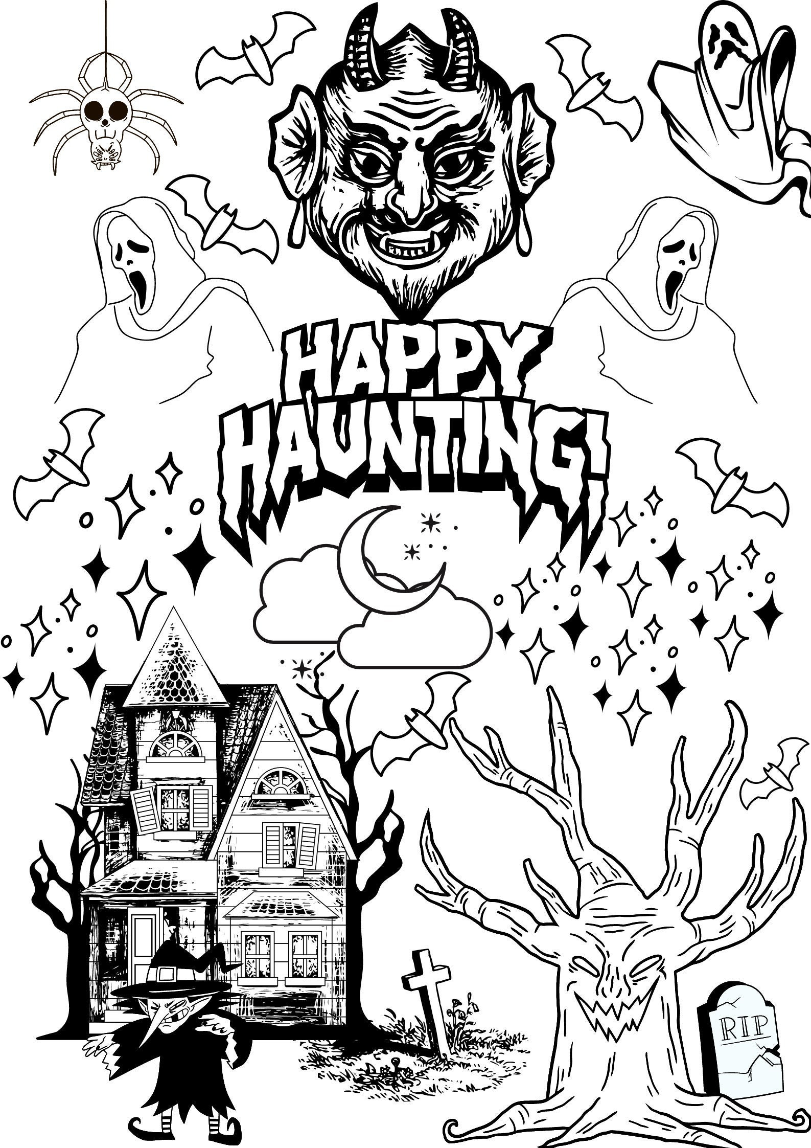 Happy Haunting Halloween Coloring Page - Etsy