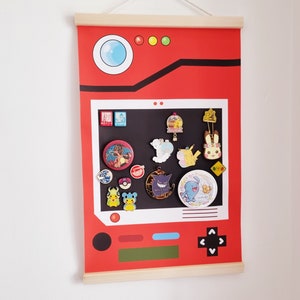Red Pokedex Pin Banner, Monster Pin Button Patch Display, Gamer Wall ...