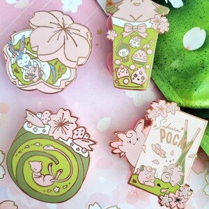 Sakura Matcha Snacks Rose Gold Hard Enamel Pins, Green Tea Cherry ...