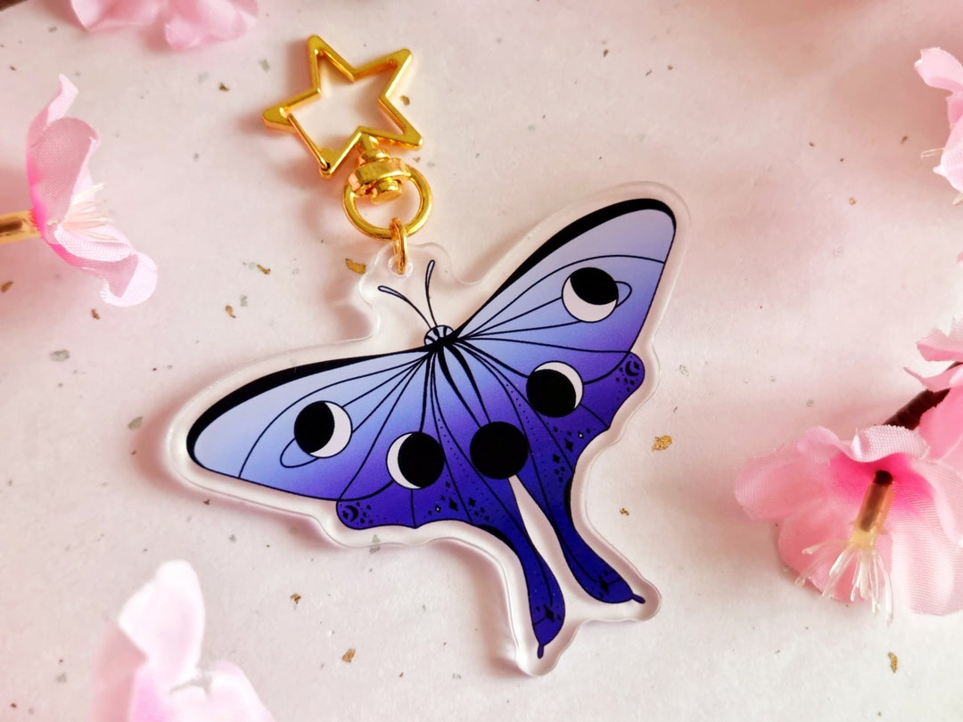 Gothic Luna Moth Keychain, Original Art Charm, Witchy Moon Phase Charm ...