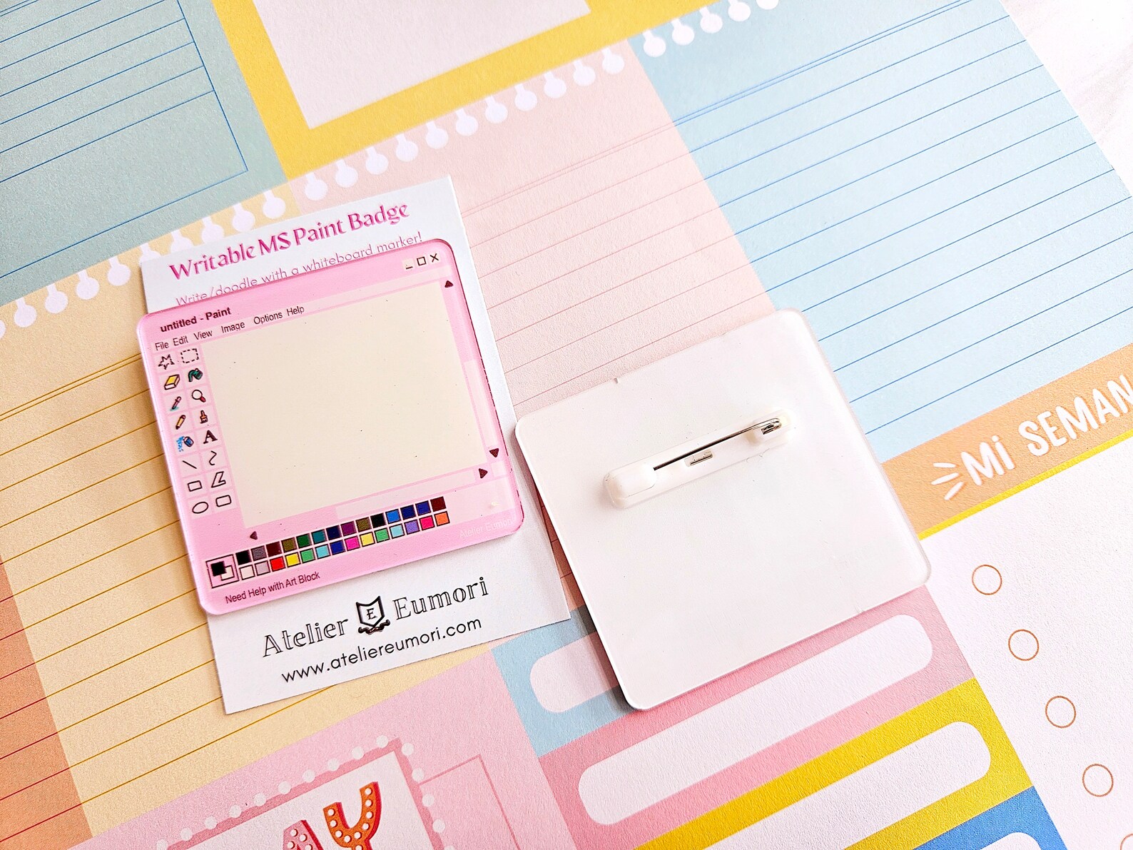 Writable Pink MS Paint Pin Badge, Dry Erase Interactive Acrylic Pin ...