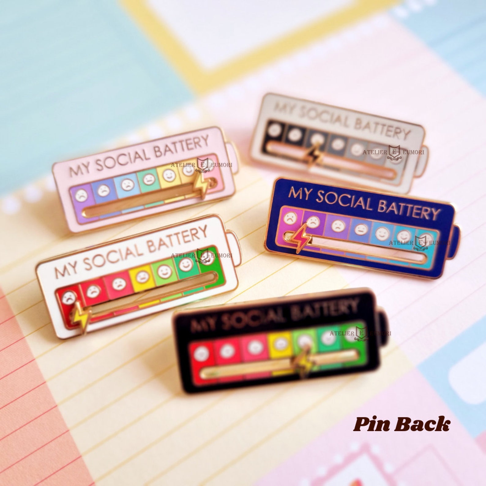 The Original Social Battery Sliding Enamel Pin, Interactive Enamel Pins ...