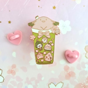 Sakura Matcha Snacks Rose Gold Hard Enamel Pins, Green Tea Cherry ...