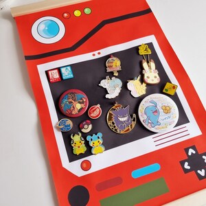 Red Pokedex Pin Banner, Monster Pin Button Patch Display, Gamer Wall ...