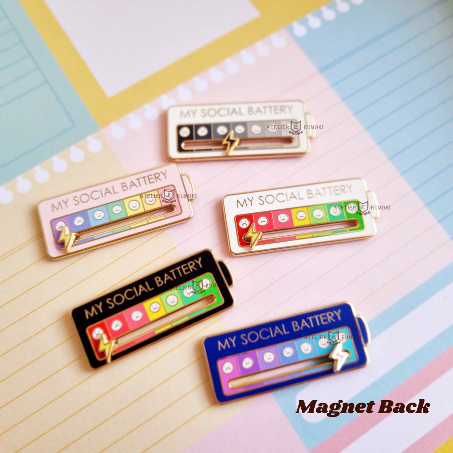 The Original Social Battery Sliding Enamel Pin, Interactive Enamel Pins ...