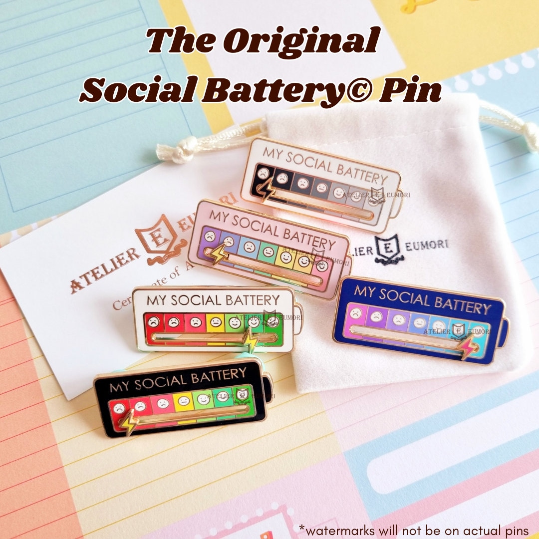 The Original Social Battery Sliding Enamel Pin, Interactive Enamel Pins ...